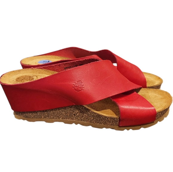 yokono | Shoes | Yokono Candela Red Leather Wedge Slip On Sandals Size ...